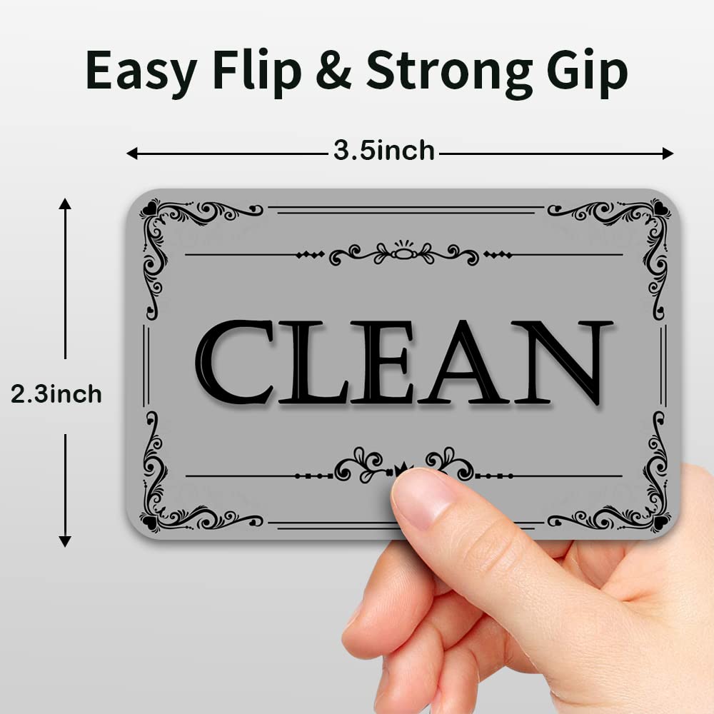Kiterest Dishwasher Magnet Clean Dirty Sign,Reversible Strong Kitchen Flip Indicator, Bonus Universal Magnetic Plate,European Retro Style Designs