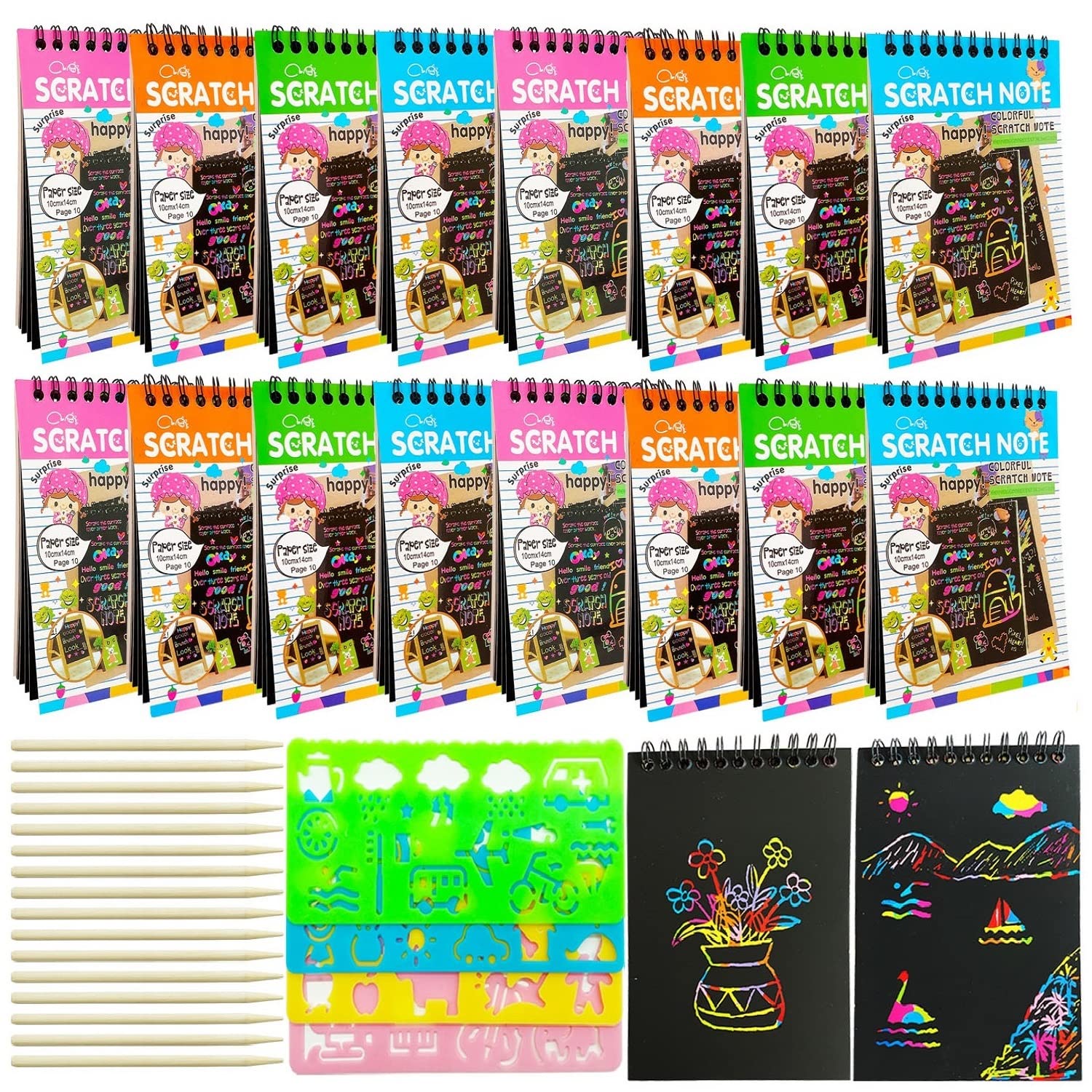 Huastyle 16 Pack Scratch Notebooks Art and Crafts for Kids Ages 4-8-12 Party Favors, Treasure Box Prizes for Kids Classroom Pinata Stuffers Goodie Bags Activities Drawing Girls Birthday Games