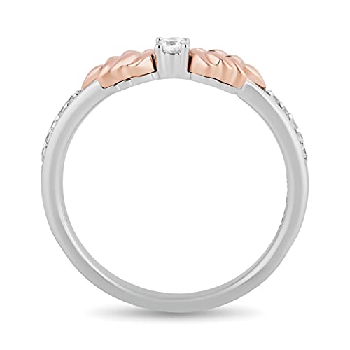 Jewelili Enchanted Disney Fine Jewelry Sterling Silver and 10K Rose Gold 1/5 Cttw Natural White Round Diamond Elsa-Anna Duo Stack Ring, Size 8