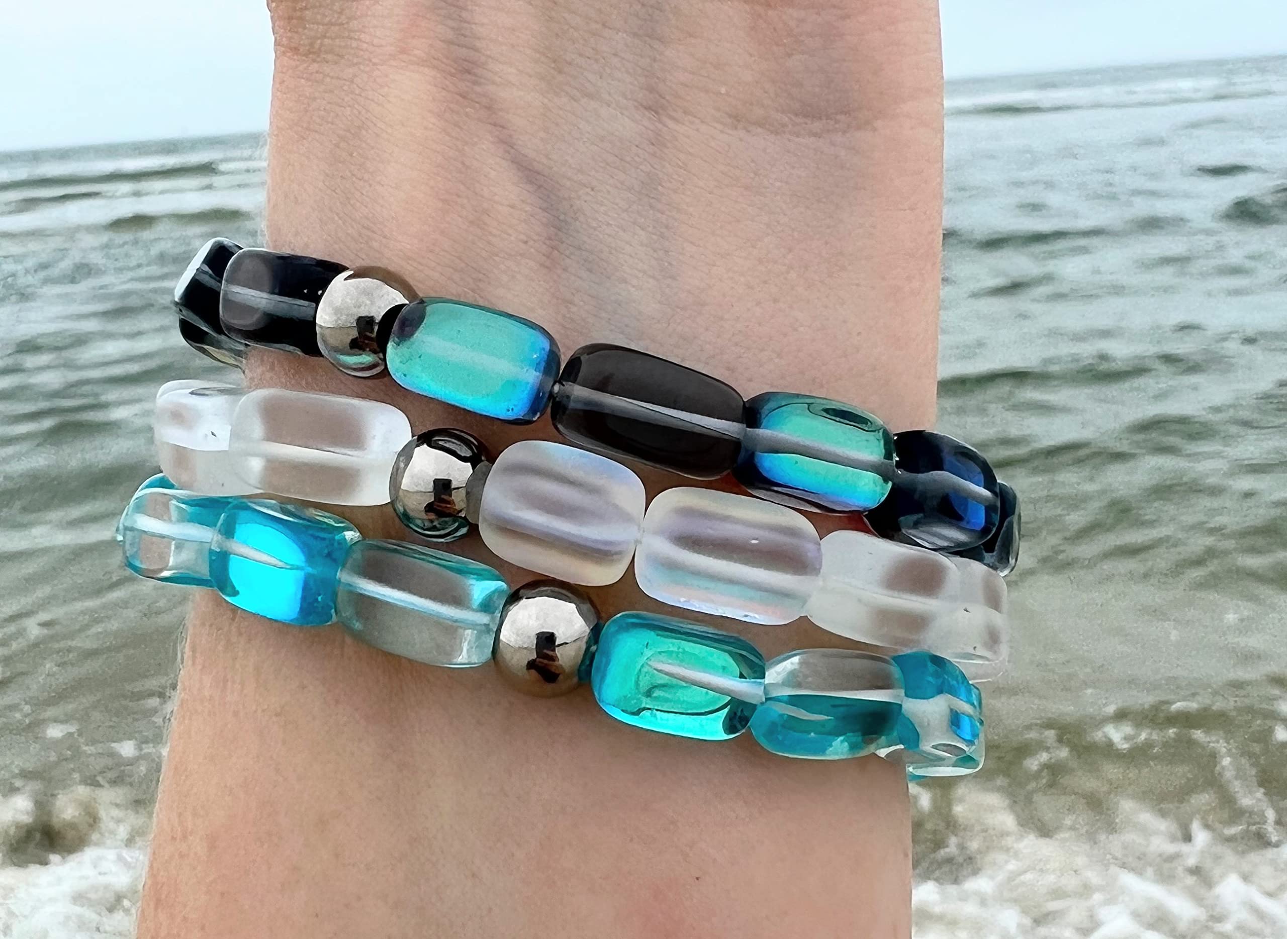 HOPE INSPIRED Mermaid Glass Bracelet with Pebble Shaped Illuminating Beads (Multipack)