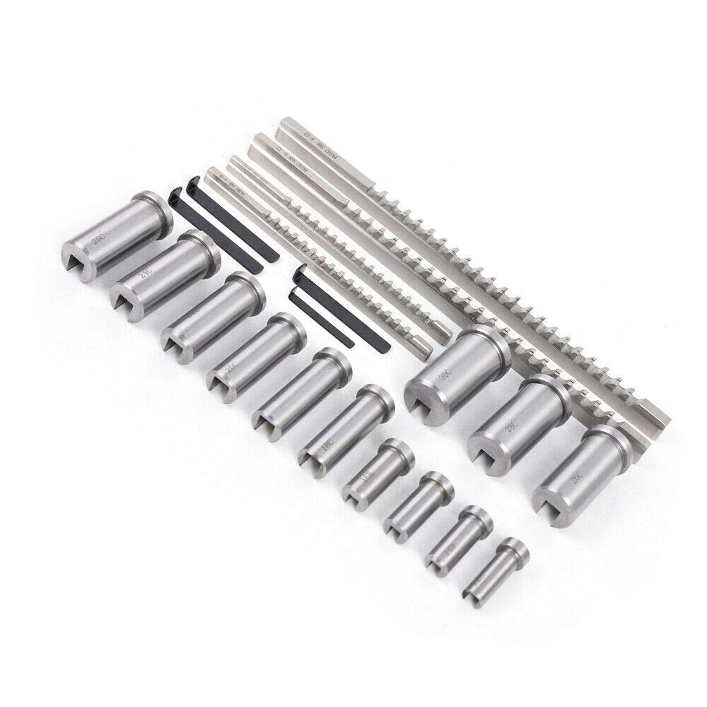 Keyway Broach Sets, 22Pcs Keyway Broach Set, Industrial Tools for Lathe, Metric Size 4mm B1, 5mmB1, 6mm C, 8mmC Broaches, 13pcs Bushings and 5pcs Shims Metalworking Tool
