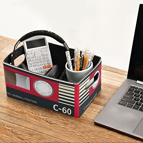 J JOYSAY Plastic Audio Cassette Tape Storage Basket Felt Storage Bin Collapsible Towel Storage Decorative Baskets Organizer for Laundry Baby Room