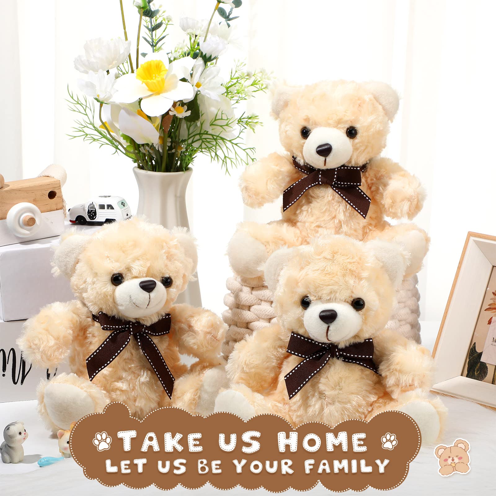 HyDren 9 Pcs Bear Stuffed Animals Bulk 8" Plush Bears Doll Soft Bear Toy with Ribbon Bow Wedding Birthday Easter Mother's Day Grad(Multicolor)