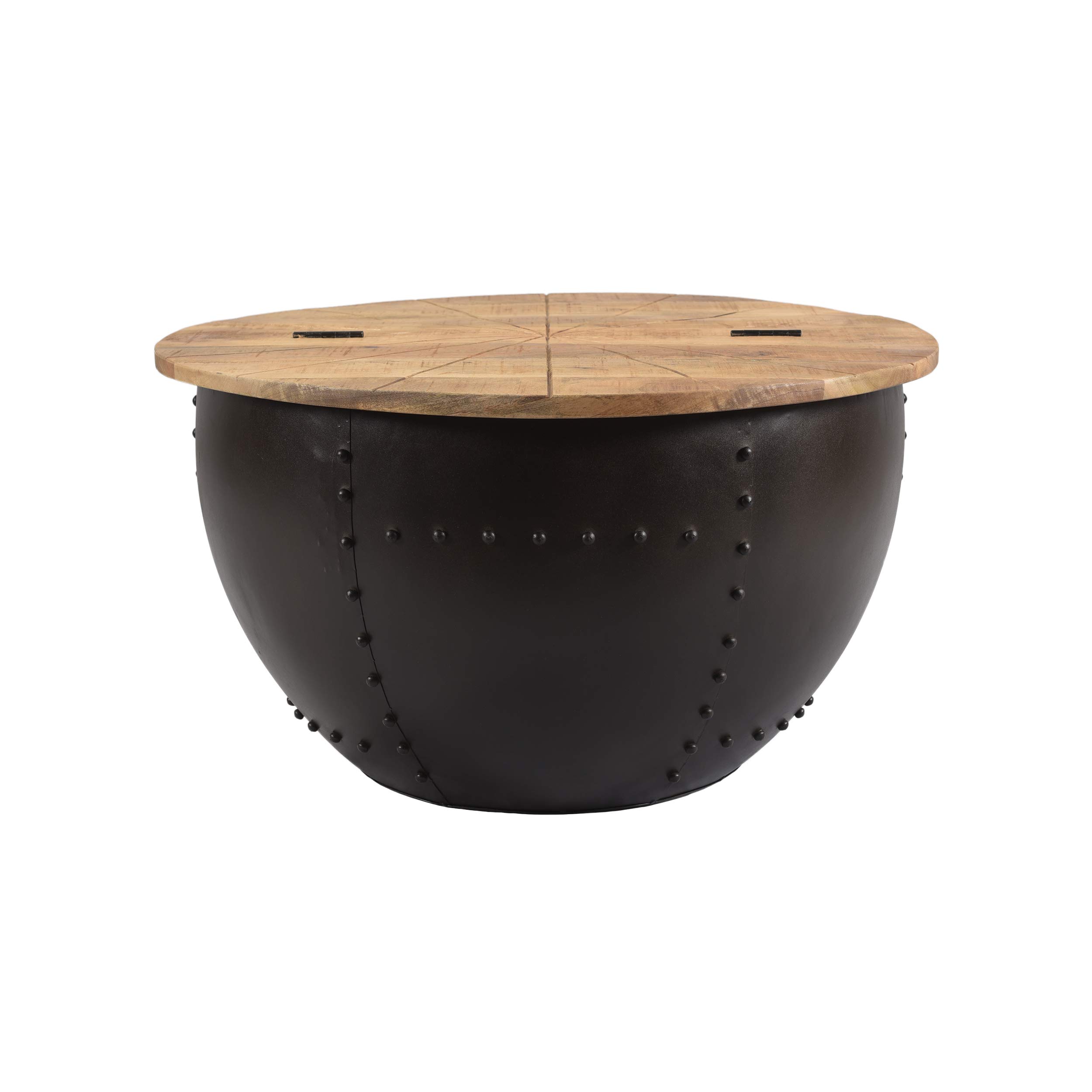 Handcrafted Modern Industrial Mango Wood and Iron Coffee Table, Natural and Black