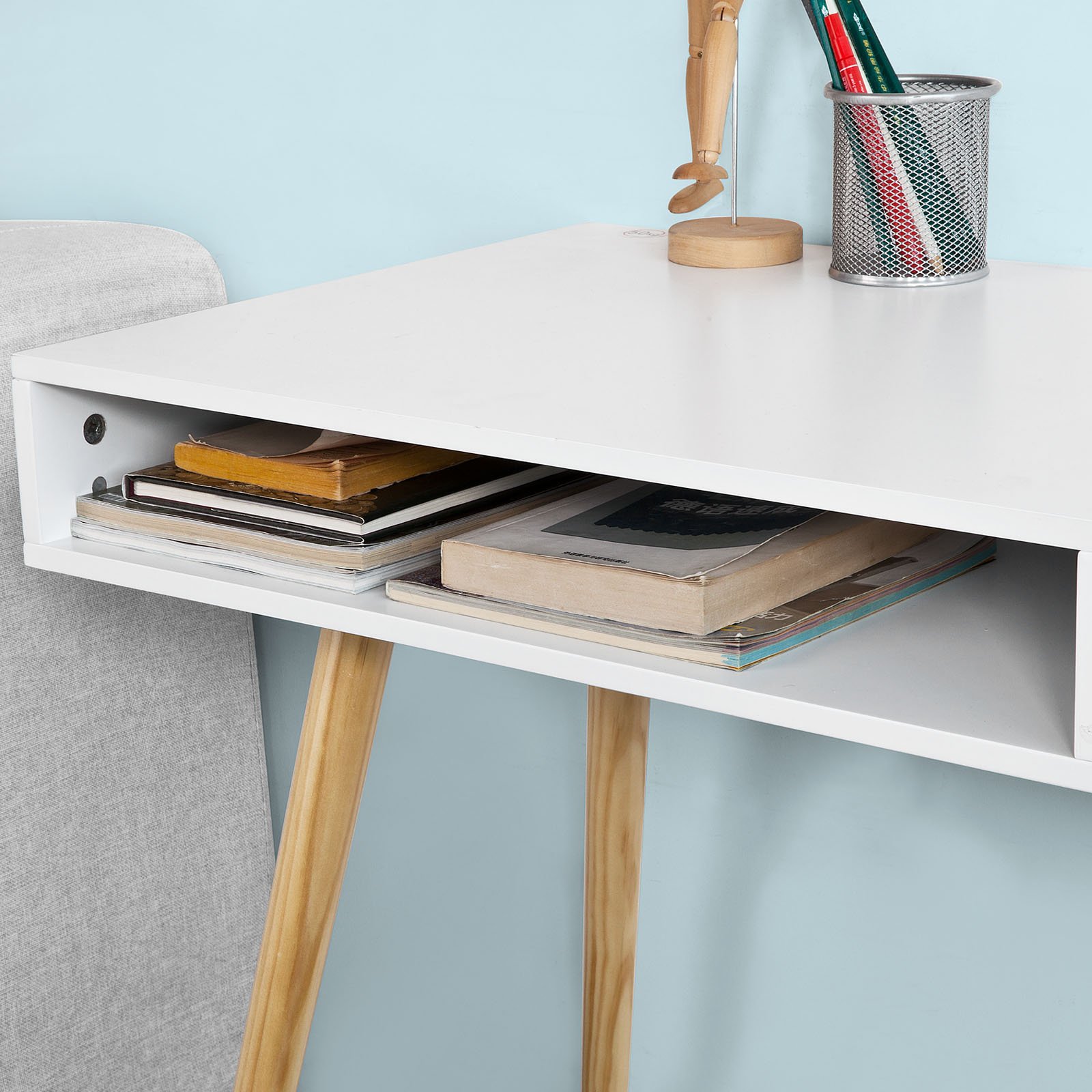 Haotian FWT24-W, White Home Office Table Desk, Computer Desk, Writing Desk, Computer Workstation with 1 Drawer