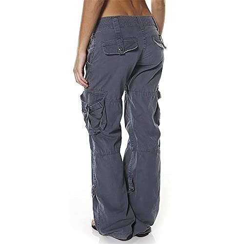 HOTYD Womens Cargo Pants with Pockets Outdoor Casual Ripstop Camo Military Combat Construction Work Pants Gray Blue M