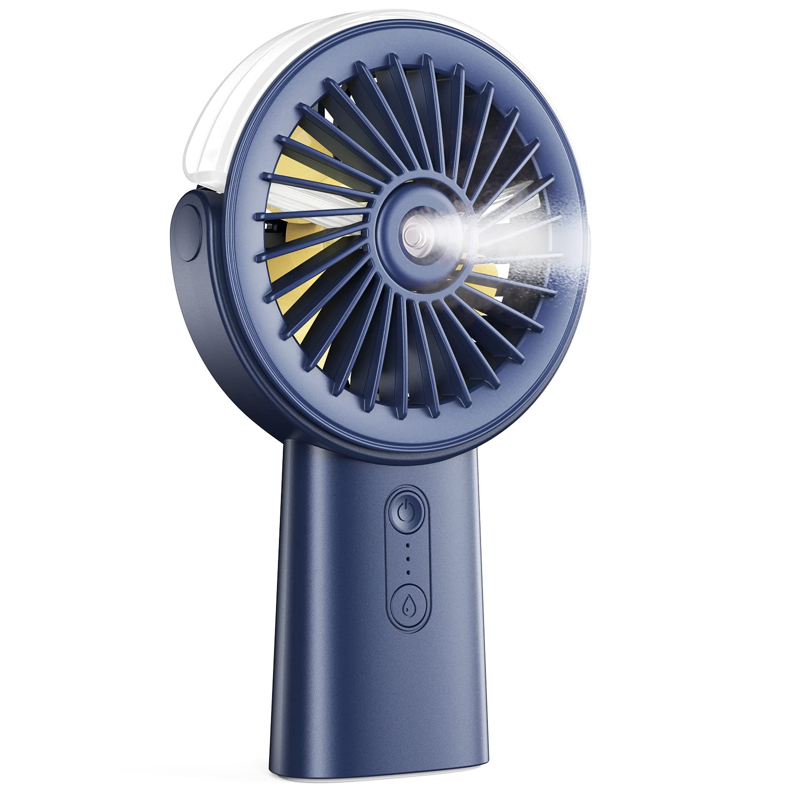 Otlonpe Misting Fan Portable Fan with Mist, 4000 mAh Rechargeable Handheld Fan Battery Operated Water Spray Mister Fan, Small Personal Hand Held Fan Power Bank for Travel Men Women, Dark Blue