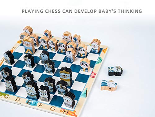 Kids Wooden Medieval Chess Set Cartoon Stereoscopic Checkers with Chessboard Board Game Chess Figure Sets Puzzle Game