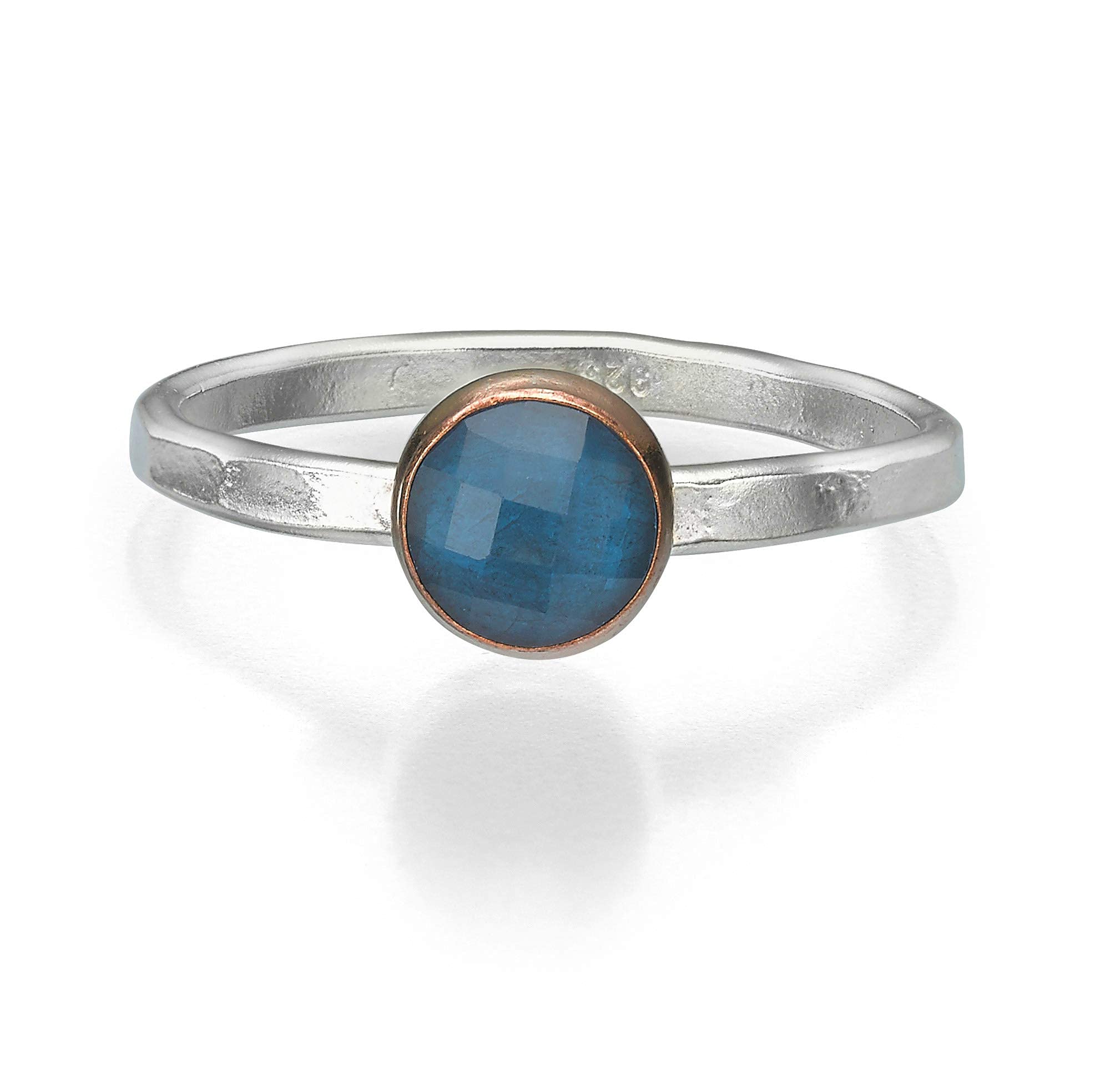 Handmade 2 tone Hammered Silver Ring and 14K Gold-Filled Base with Cubic Zirconia 6mm/4mm Simulated Diamond Engagement Wedding Ring Couples Band, Statement Stacking For Women (6mm Blue Topaz, 12)