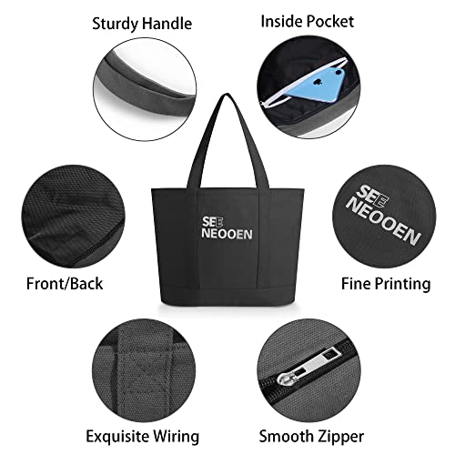 Handbags for Women Canvas Tote Bag with Zipper Large Capacity Top Handle Shoulder Bags Daily Essentials
