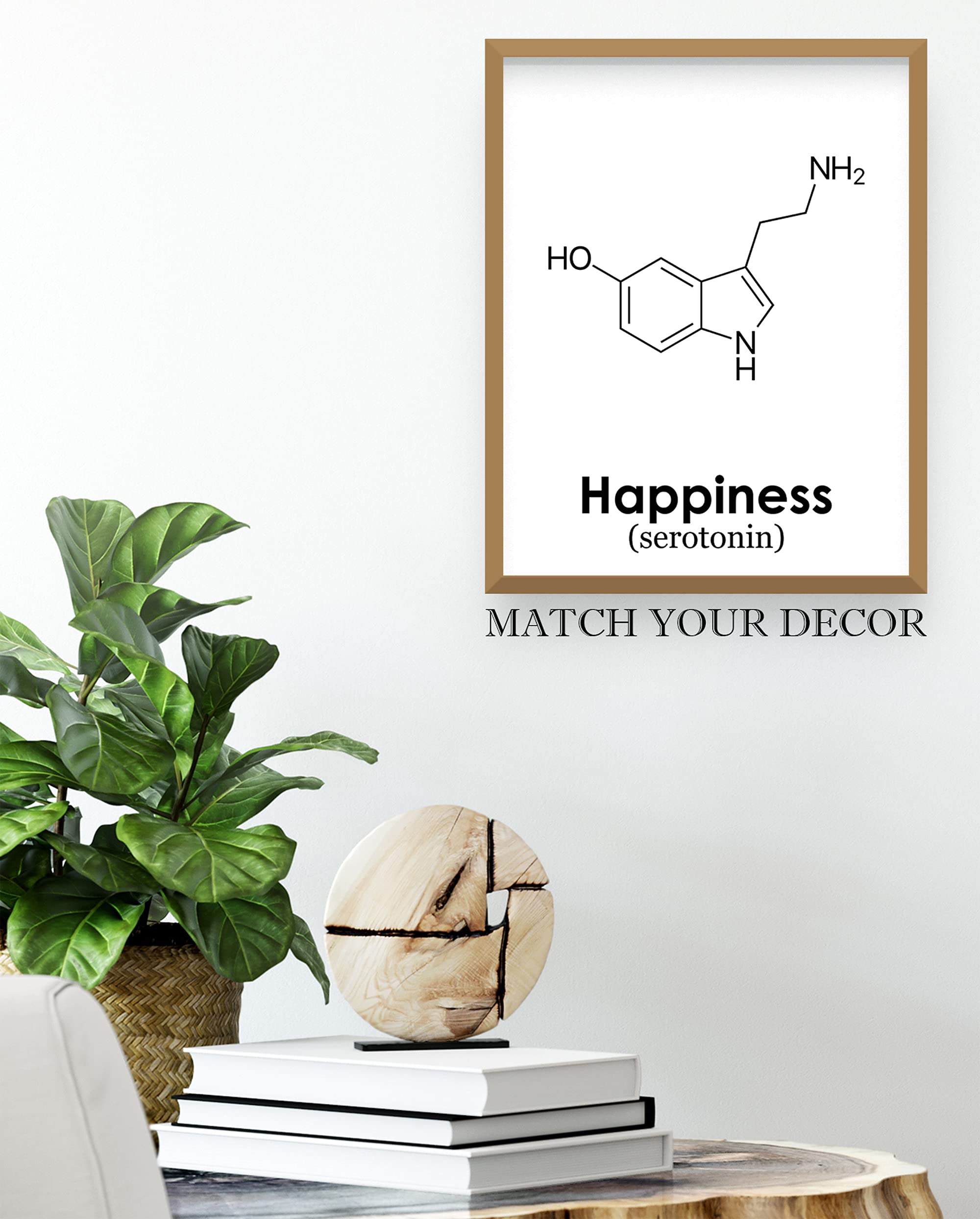 Happiness Serotonin Molecule Wall Art 11x14 Unframed Art Print Poster Black on White for Office, Classroom, Science Laboratory or Home Décor. Great Gift For Scientists, Chemists, Geeks and Nerds