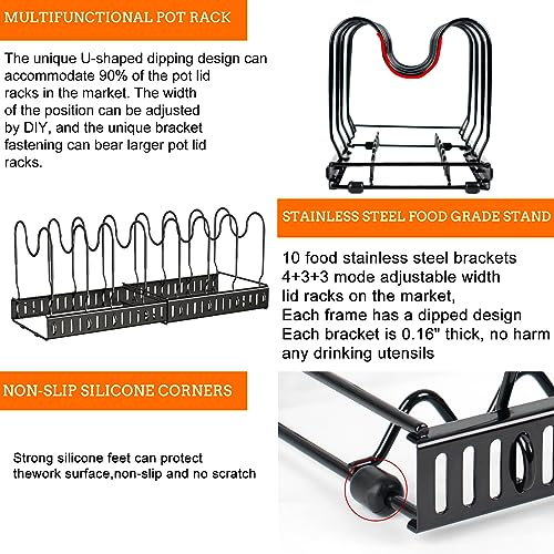 HAOWUJIN Pot And Pan Organizer For Cabinet, 10 Adjustable Pot Lid Organizer For Cabinet Expandable Cookware Baking Cookie For Kitchen Cutting Board Bakeware Organizer For Cabinet