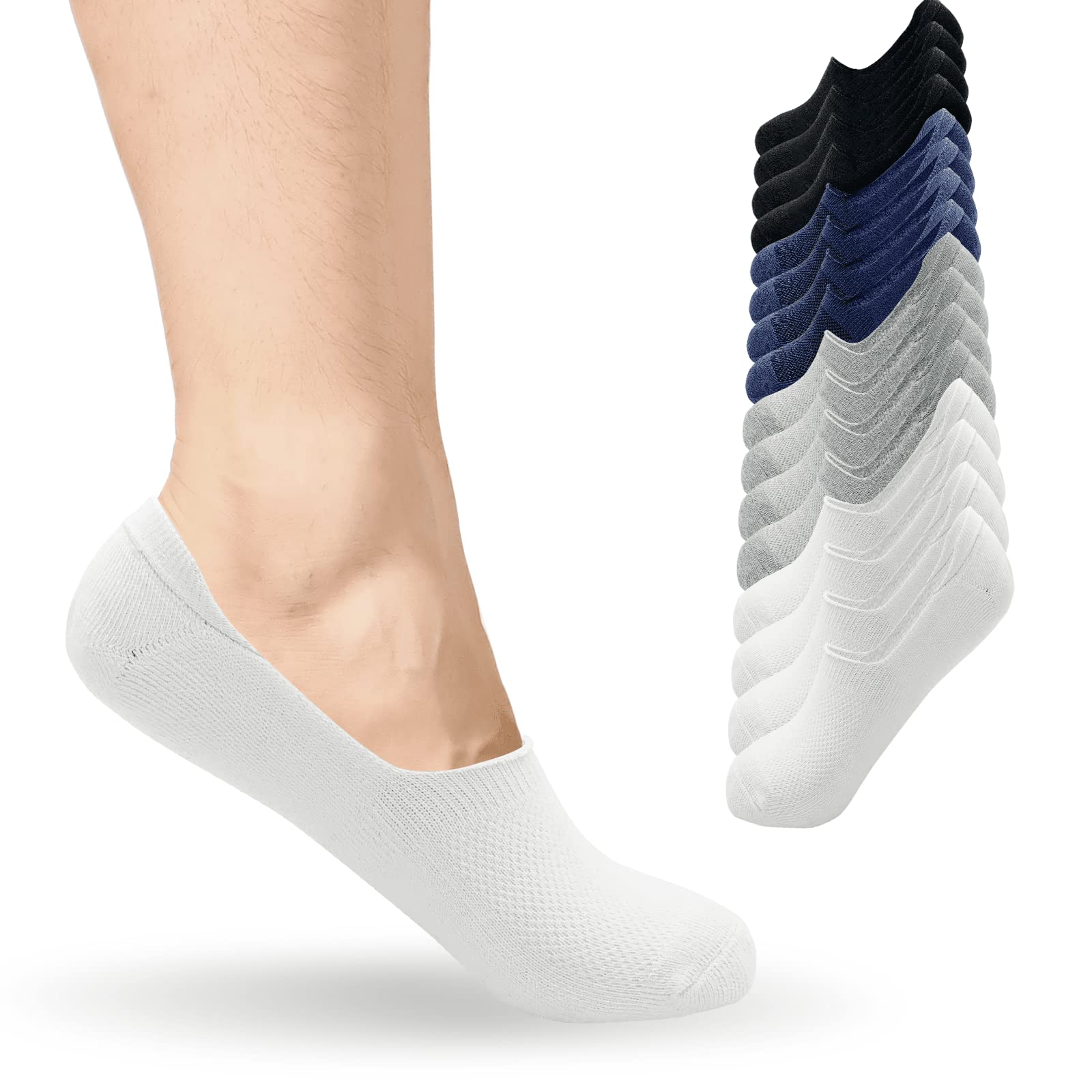 HERAN No Show Socks Men Size 6-12, 8-Pairs Low Cut Socks Men Ankle Athletic Socks, Mesh with Towel Bottom