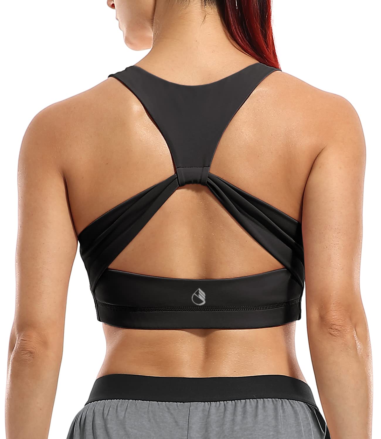 icyzone Workout Sports Bras for Women - Fitness Athletic Exercise Running Bra Yoga Tops (Solid Black, L)