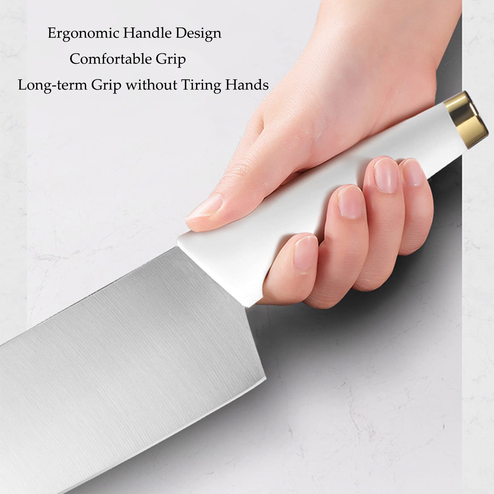 Kitchen Knife Set with Block, Retrosohoo 7-Pieces High Carbon Stainless Steel Chef Knife Sets,White Knife Set with Sharpener Scissors for Cutting Slicing Dicing Chopping (White)