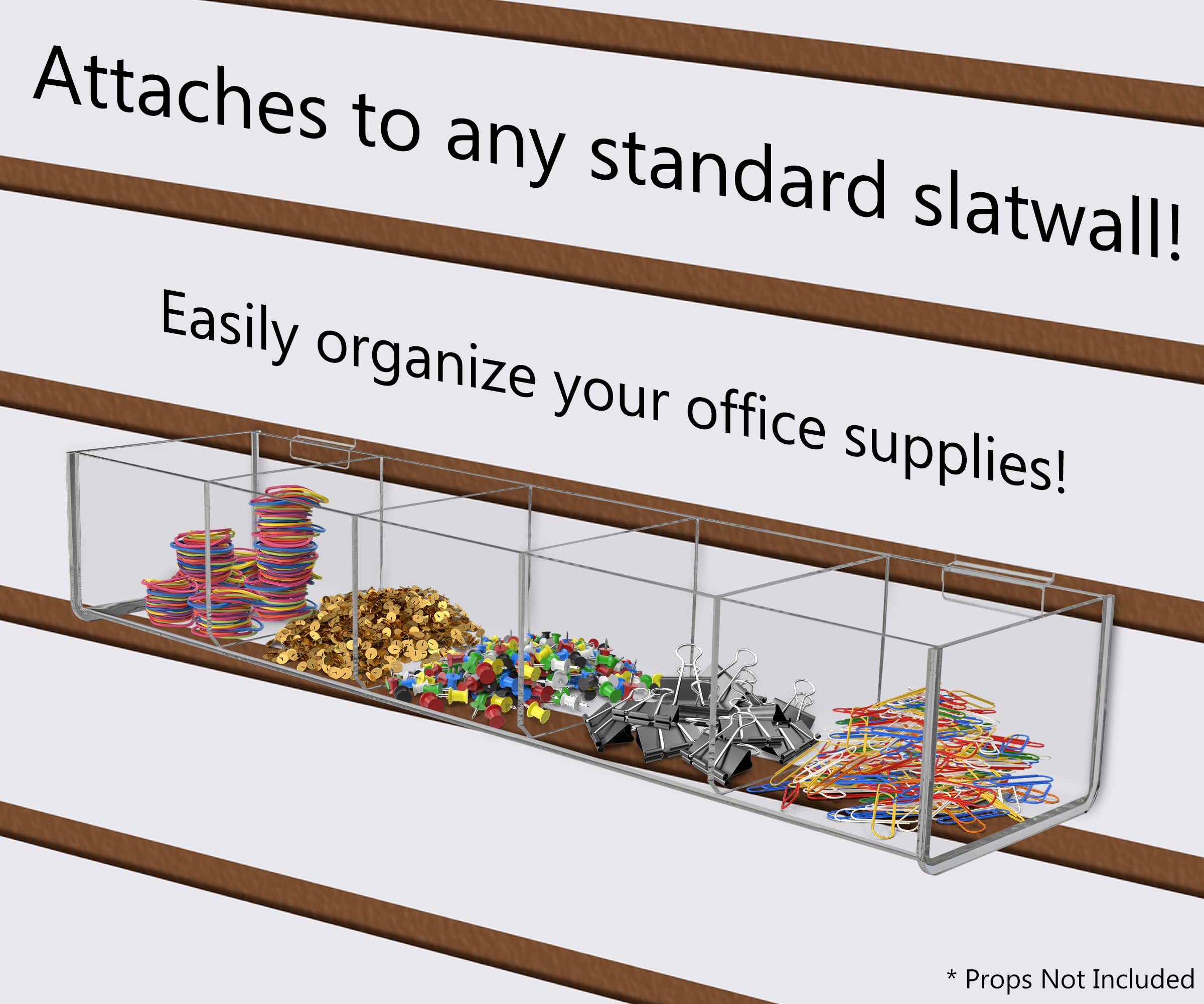 Marketing Holders Slatwall Acrylic Retail Tray Five Compartment 19.5 Inch Wide x 5 Inch Deep Clear Product Merchandise Storage Organizer for Businesses and Shops