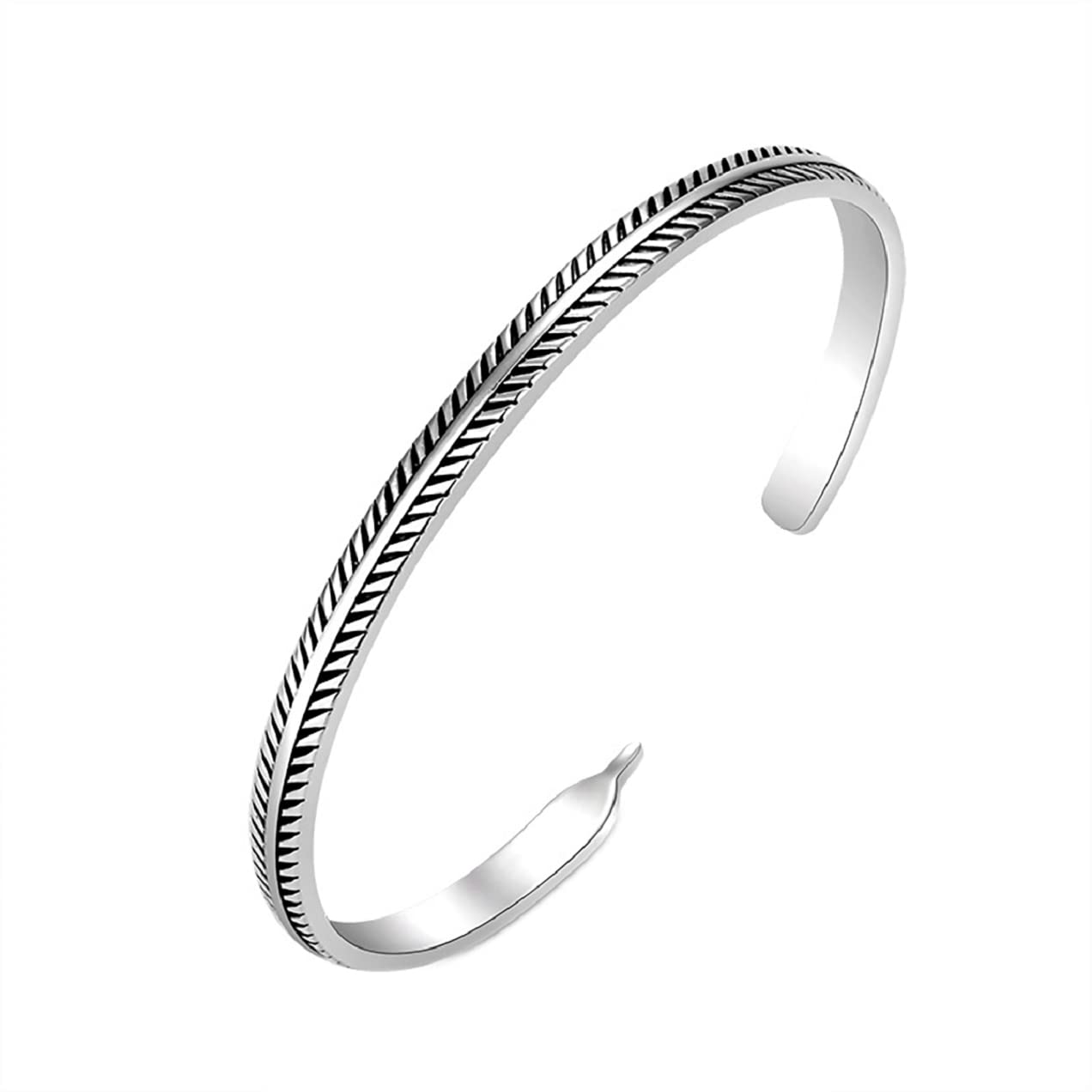 Jeolory Shiny Cute 925 Silver Plated Simple C-Shape Feather Open Cuff Adjustable Wrist Bracelet Bangle Fashion Jewelry (Silver)