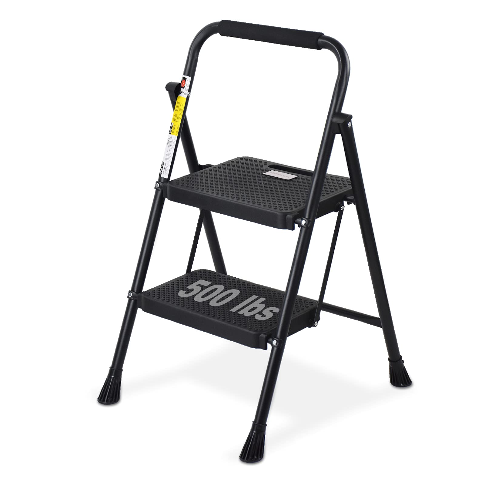 HBTower 2 Step Ladder, 500 lbs Folding Step Stool with Anti-Slip Wide Pedals, Sturdy Steel Ladder, Convenient Handgrip, Lightweight Portable Step Stool Black