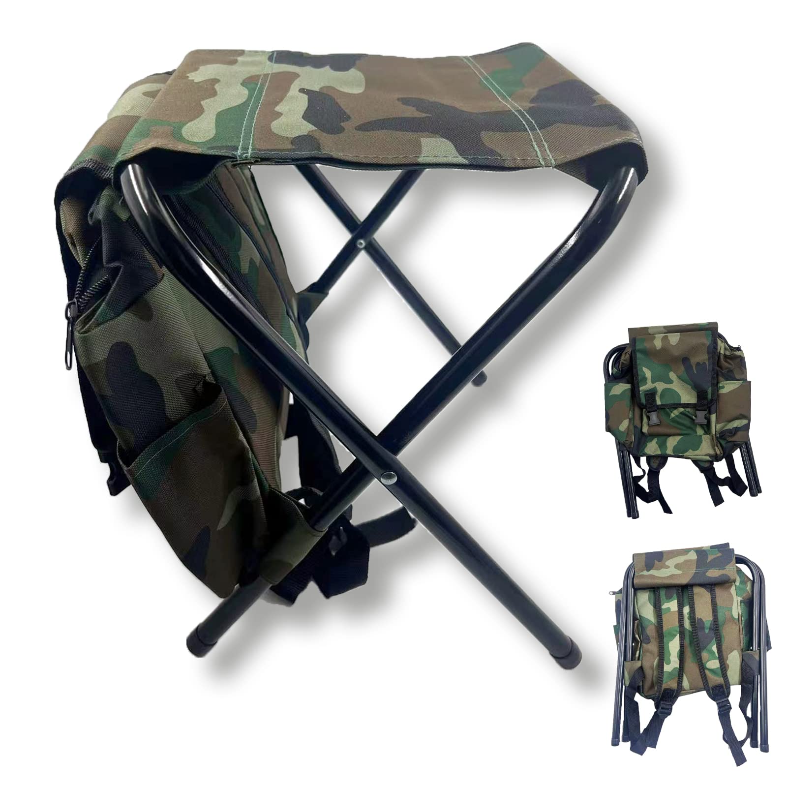 Heygafixo Folding Backpack Camping Chair, Outdoor Portable 2 in 1 Stool for Fishing, Hunting and Hiking