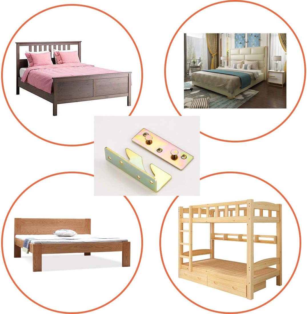 Heavy Duty Non-Mortise Bed Rail Fittings, Bed Rail Brackets, Bed Frame Hardware, Wooden Bed Brackets . Set of 4 with Screws .