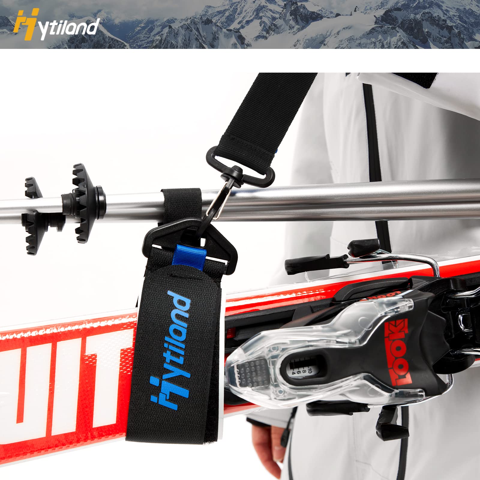 Hytiland Ski Carrier Strap,Pole,Ski and Snowboard Boots Carry Sling Strap,Adjustable Ski Shoulder Strap,Downhill Skiing Gear Ski Accessories for Men and Women Black