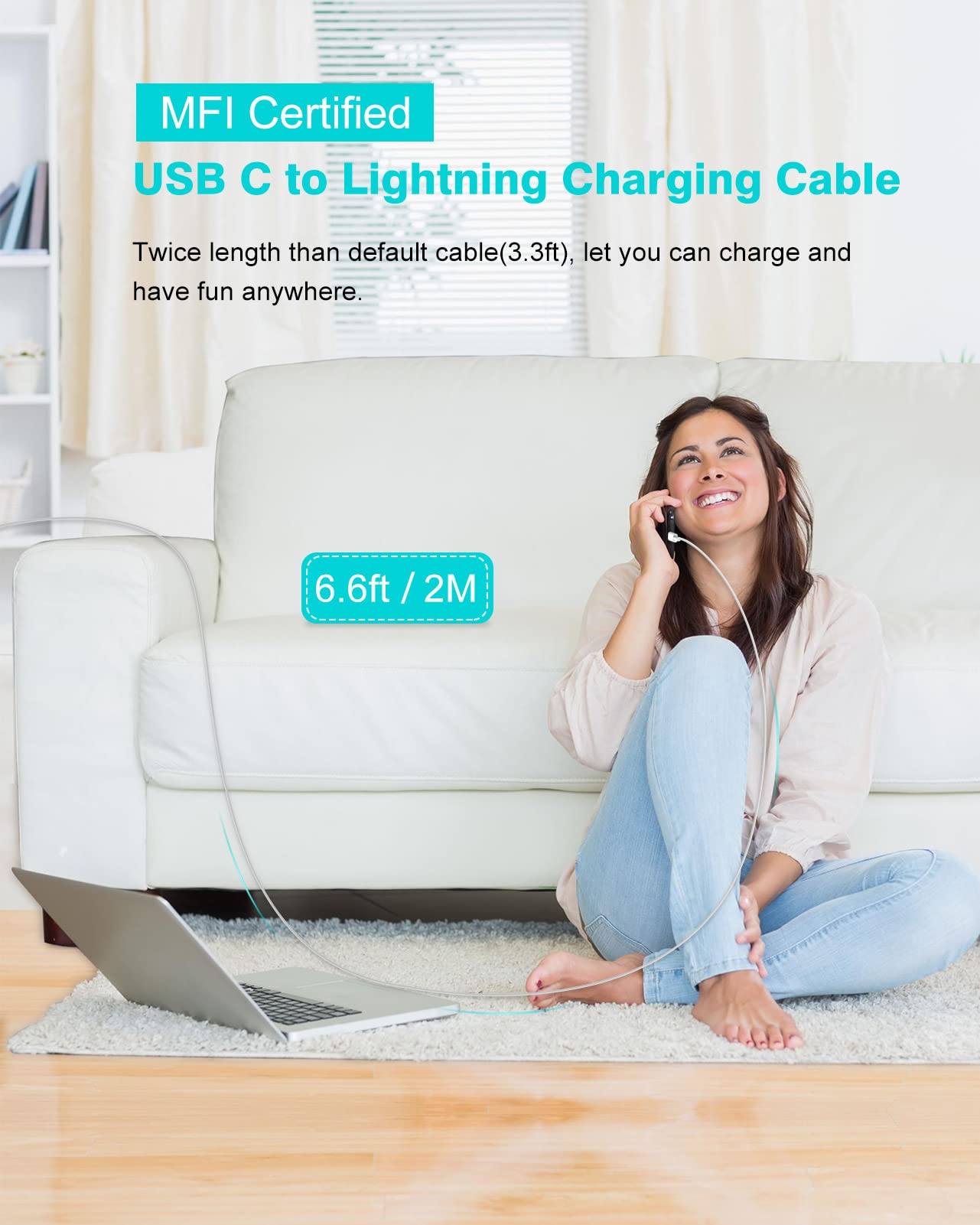 MARSDOCK 2 Pack 6.6FT USB C to L Charging Cable, Super Fast Charger Cord for iPhone 13 12 11 Pro Max XS XR X 8, iPad Pro Air Mini, High Speed Data Sync