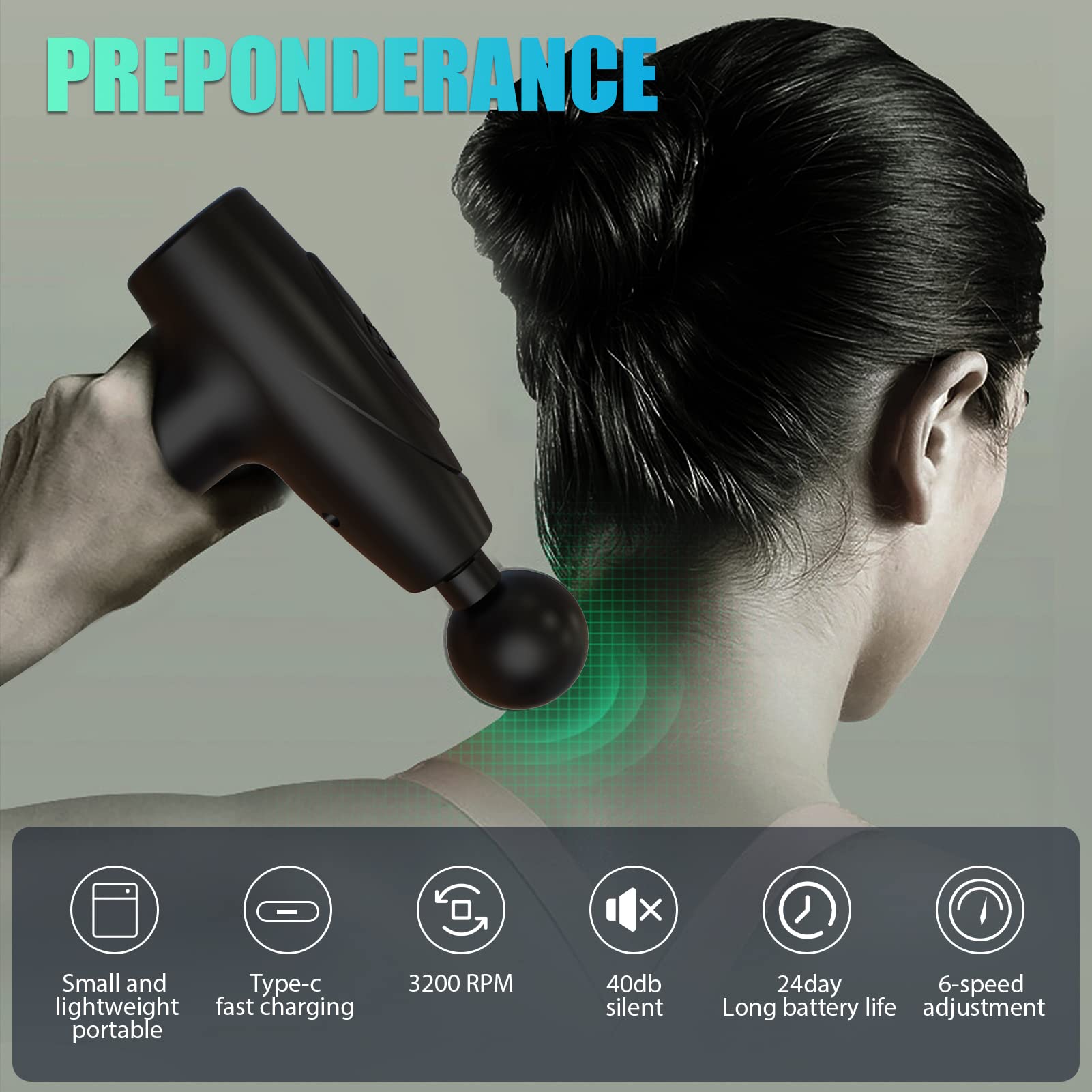 Massage Gun - Handheld Deep Muscle Massager - Professional Personal Massage Machine Rechargeable Massage Device with 4 Heads