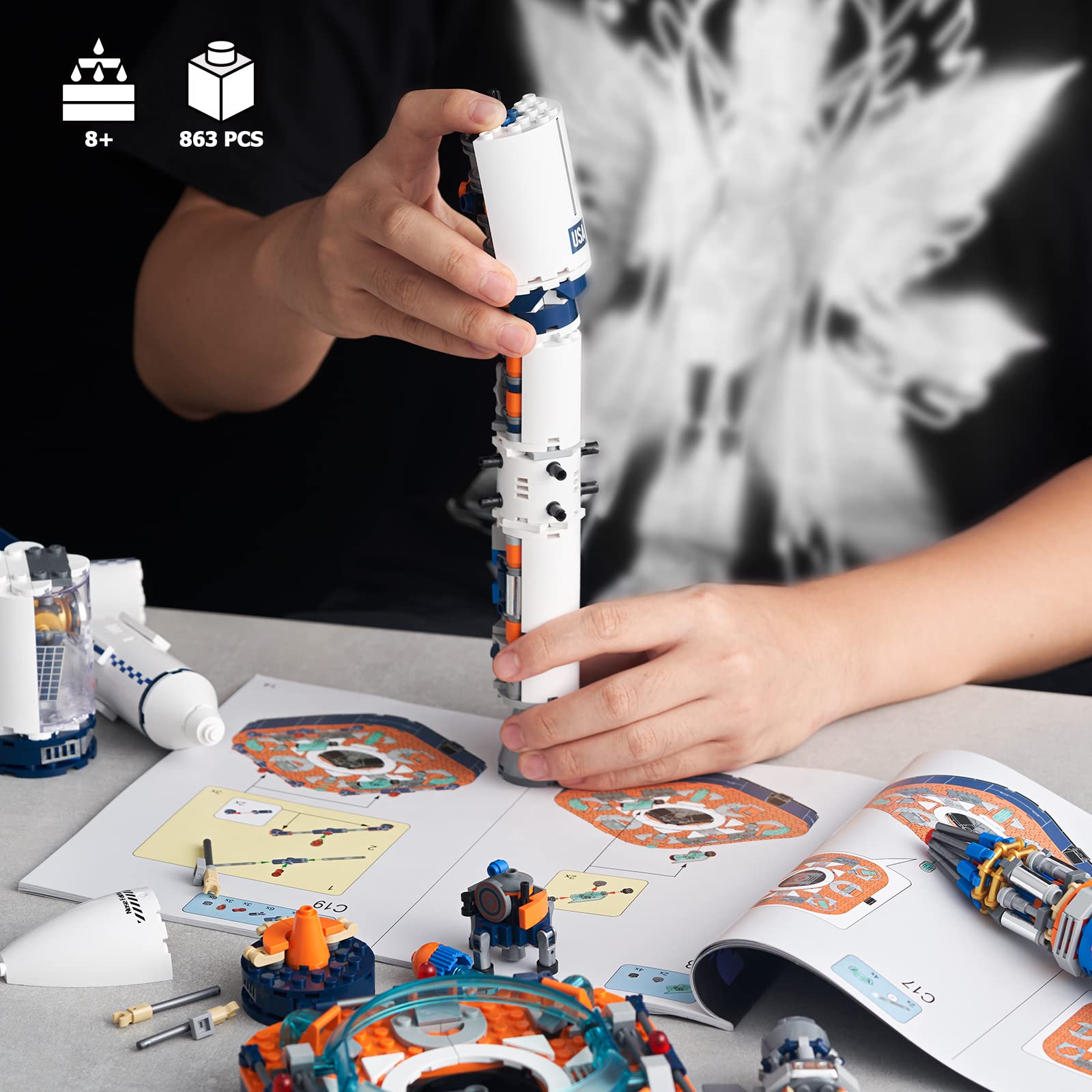 JOJO&Peach Space Exploration Rocket Building Toys, Collectible Display Model Set, Ideas Gift for Adults Boys Girls Age 8+(863 Pieces)