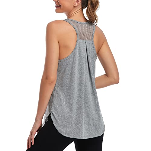 Heyitsmee Workout Tops Sleeveless Mesh Racerback Shirts for Women Athletic Activewear Yoga Gym Tank (Large, Black/Grey)