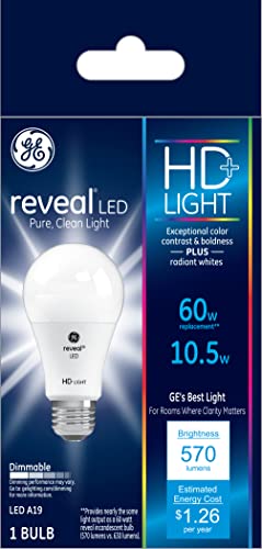 GE Reveal LED Light Bulb, 10.5 Watt (60 Watt Eqv) A19 Standard Bulb, White, 1 Count (Pack of 1)