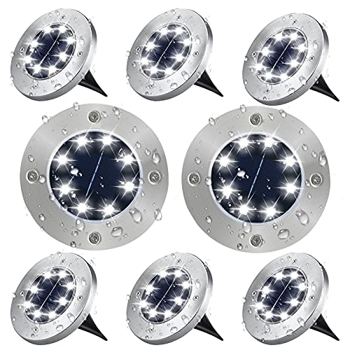 KAQ - Upgraded Solar Ground Lights, Super Bright Outdoor Garden in-Ground Lights, Waterproof Solar Garden Lights, Landscape Lights for Yard, Pathway, Lawn, Patio, Deck, Walkway (Cool White 8PK)