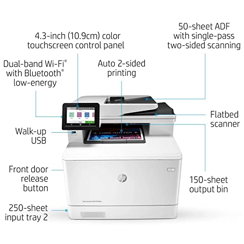 HP Color Laserjet Pro Multifunction M479fdw Wireless Laser Printer for Business, White - Print Scan Copy Fax - 28 ppm, 600x600 dpi, Auto 2-Sided Printing, 50-Sheet ADF, Ethernet, Cbmou Printer_Cable