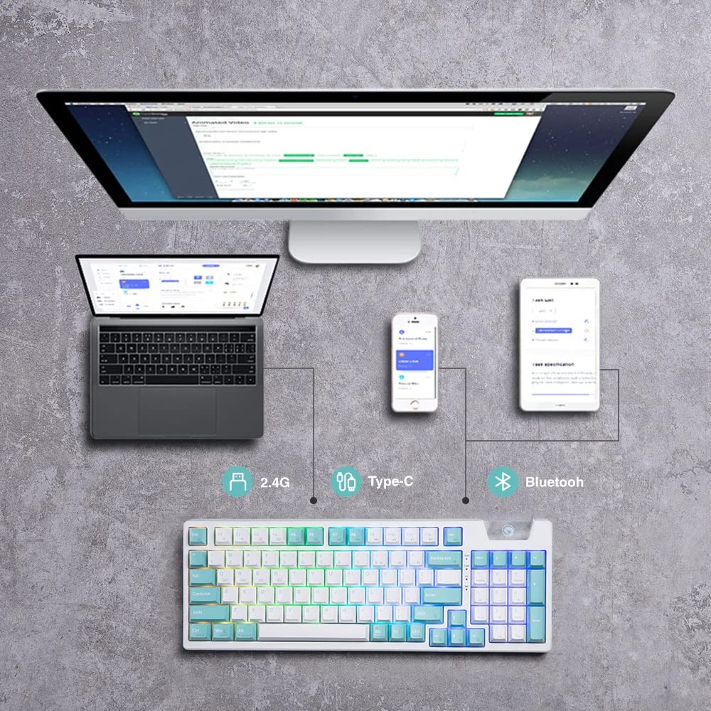 MARVO KG972W Gasket Mount Mechanical Keyboard, Gasket Mount Design, 98% Hot-Swappable Wireless, 87 Keys Custom Gaming Keyboard, Three Connection Modes (Blue)