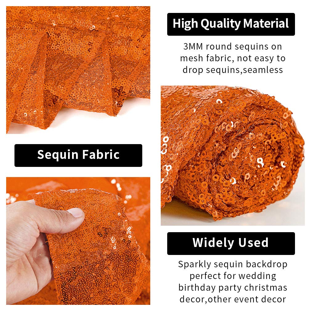 Hahuho Orange Sequin Backdrop Curtain, Halloween Glitter Backdrop Curtain for Parties, Christmas, Wedding, Party Decoration(2 Panels, 2FT x 8FT, Orange
