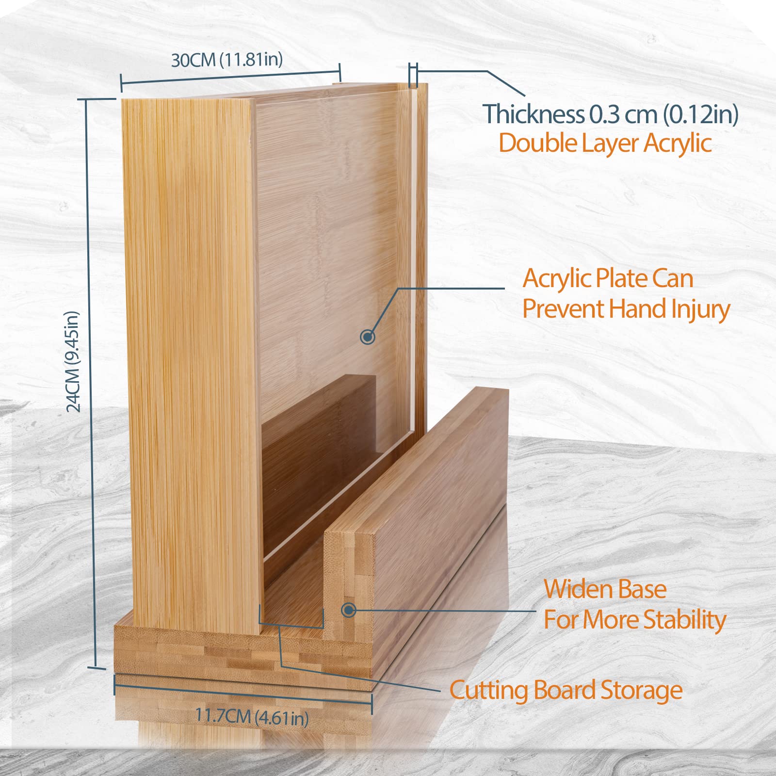 Magnetic Knife Block, Knives Holder Wooden Rack with Double Sided Magnetic and Transparent Acrylic Shield for Kitchen Multifunctional Storage (Without Knives&Cutting Board)