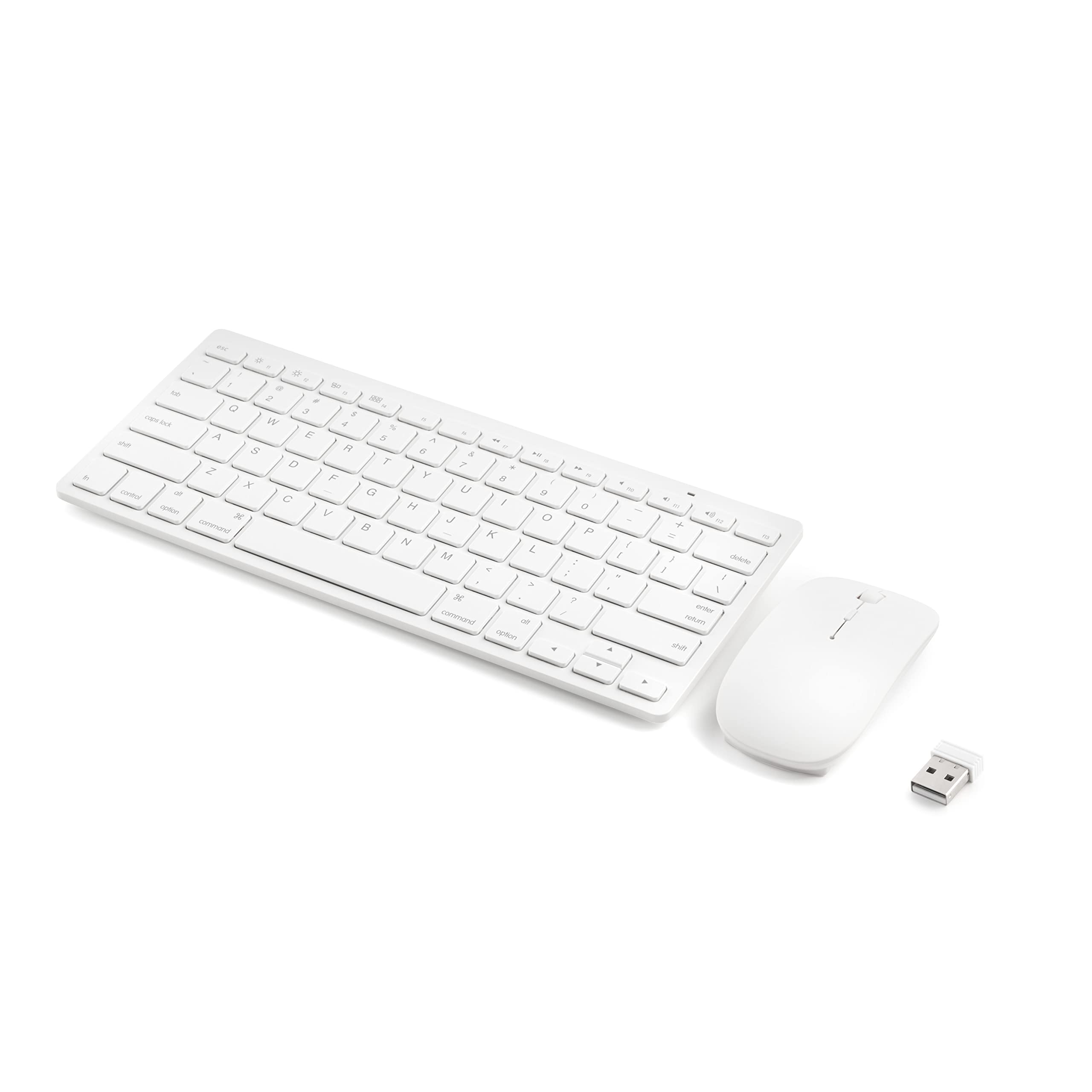 Mason West Slim Wireless Keyboard and Mouse Combo - White - for Desktop/Laptop/Windows/Mac, Simple Plug-and-Play USB Nano Receiver
