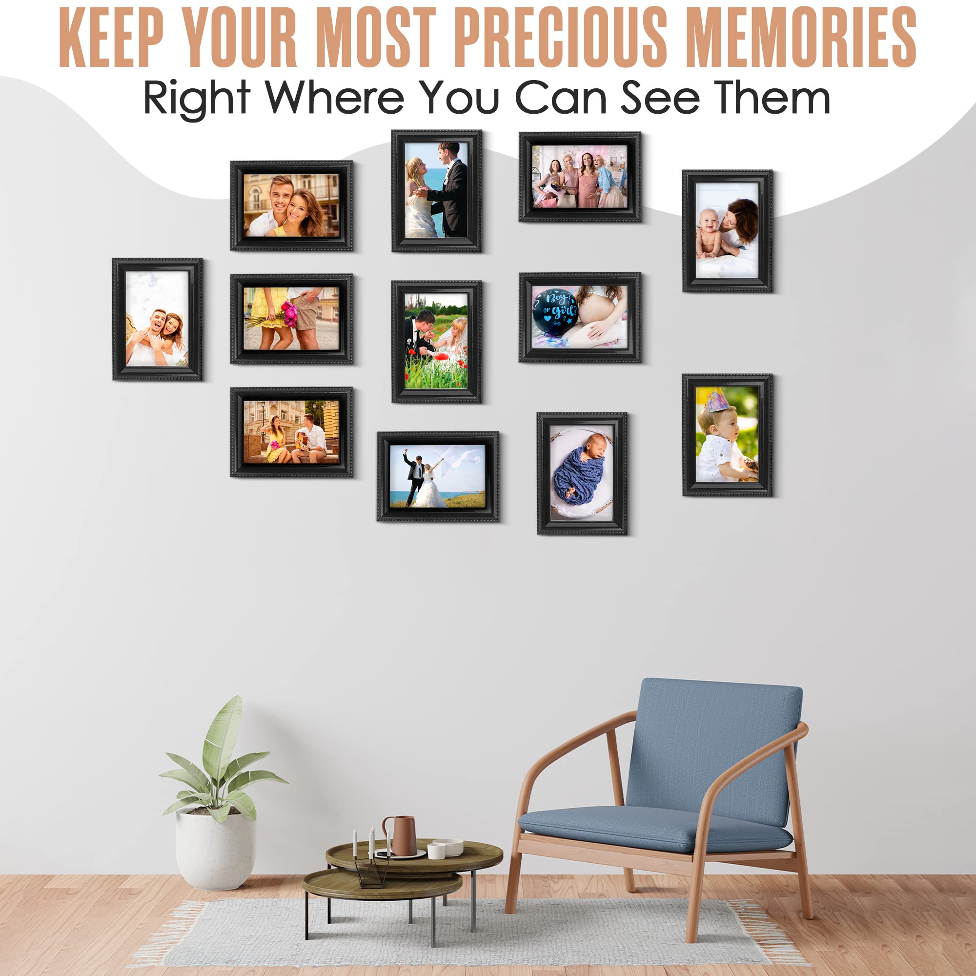 Houseables 4x6 Picture Frames Set, 12 Pack, Glass, Rustic, Distressed, Multi Photo Kit, Gallery Wall Decor, Table Display, Horizontal or Vertical Hanging Mount, For Desk, Family Mural, Collage Bundle