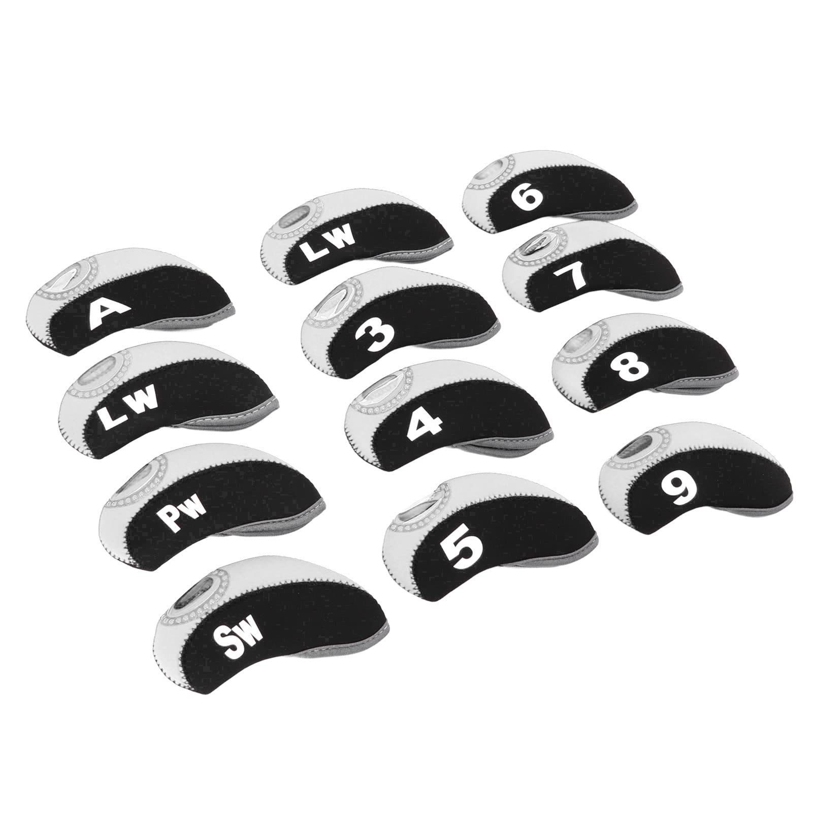KUIDAMOS Golf Club Head Covers, Thickened Golf Club Protective Head Cover 12 PCS Easy to Use Waterproof for Exercise(Black and White)