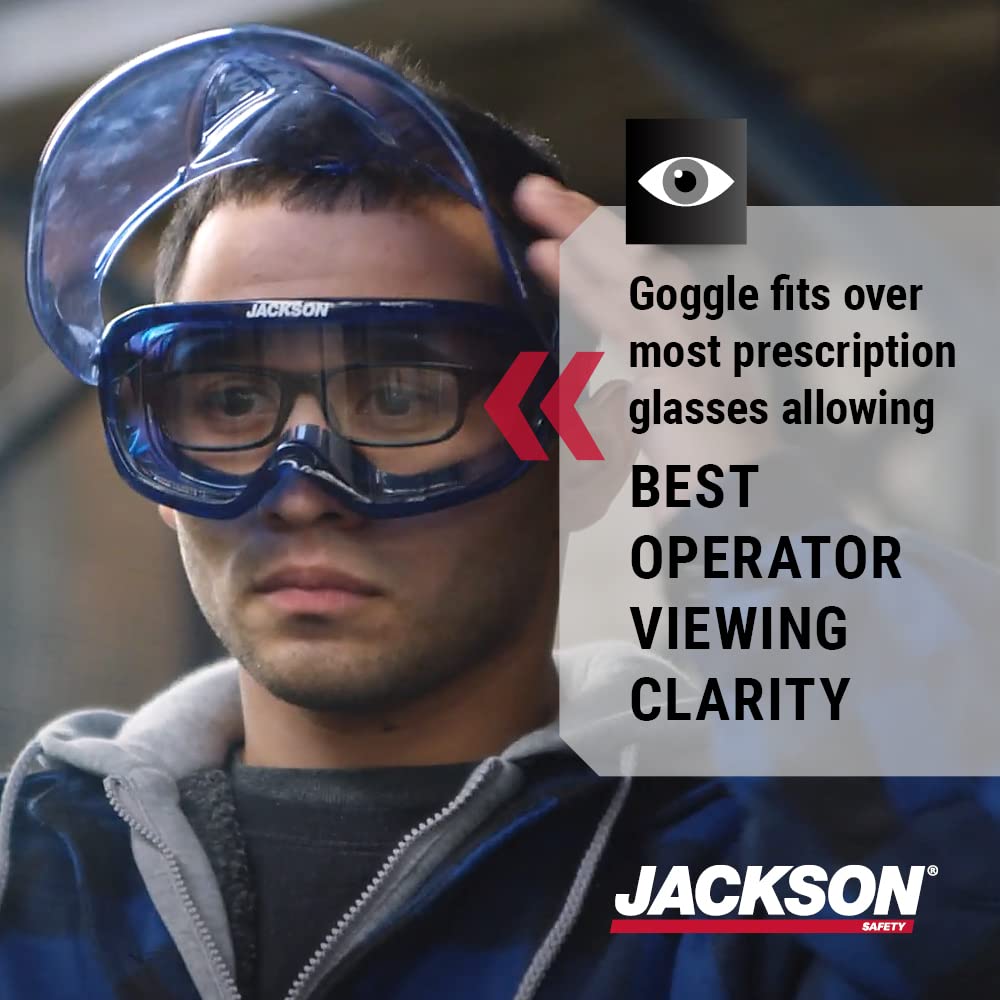 Jackson Safety GPL500 Premium Goggle with Detachable Face Shield - Anti-Fog Coating - Clear Lens β Blue - 21000