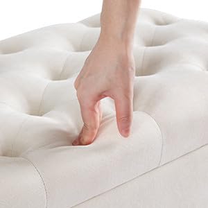 HUIMO Button-Tufted Ottoman with Storage in Upholstered Fabrics, Large Storage Bench for Bedroom, Living Room, Entryway, Storage Ottoman Bench with Safety Hinge Hold Up to 300lbs (Ivory)