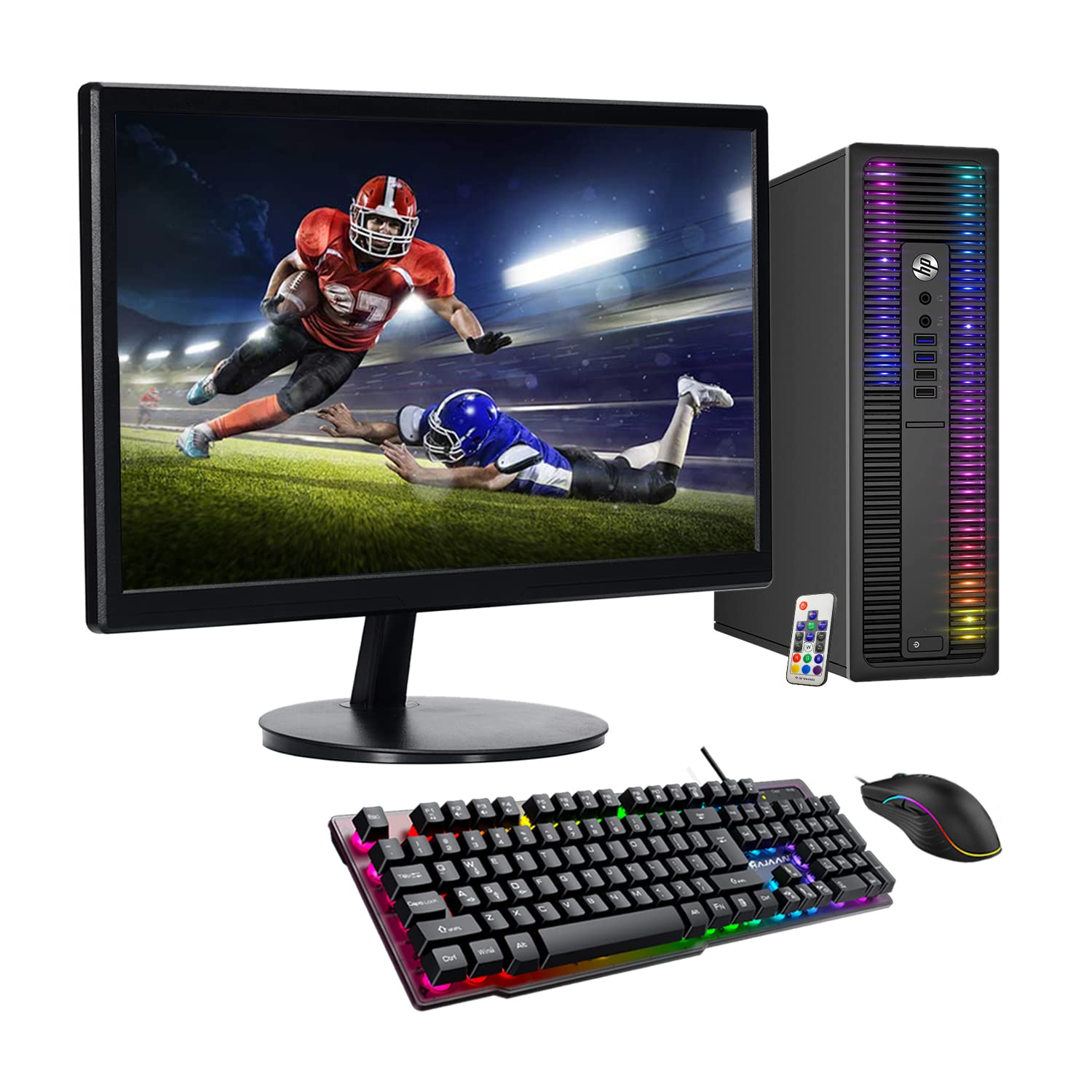 HP Custom Built RGB Lights PC with 24 Inch Monitor ProDesk Desktop Computer Intel Core i5 6500 Quad-Core Processor GeForce 1030 2GB 16GB RAM 256GB SSD Win 10 Pro Gaming Keyboard & Mouse (Renewed)