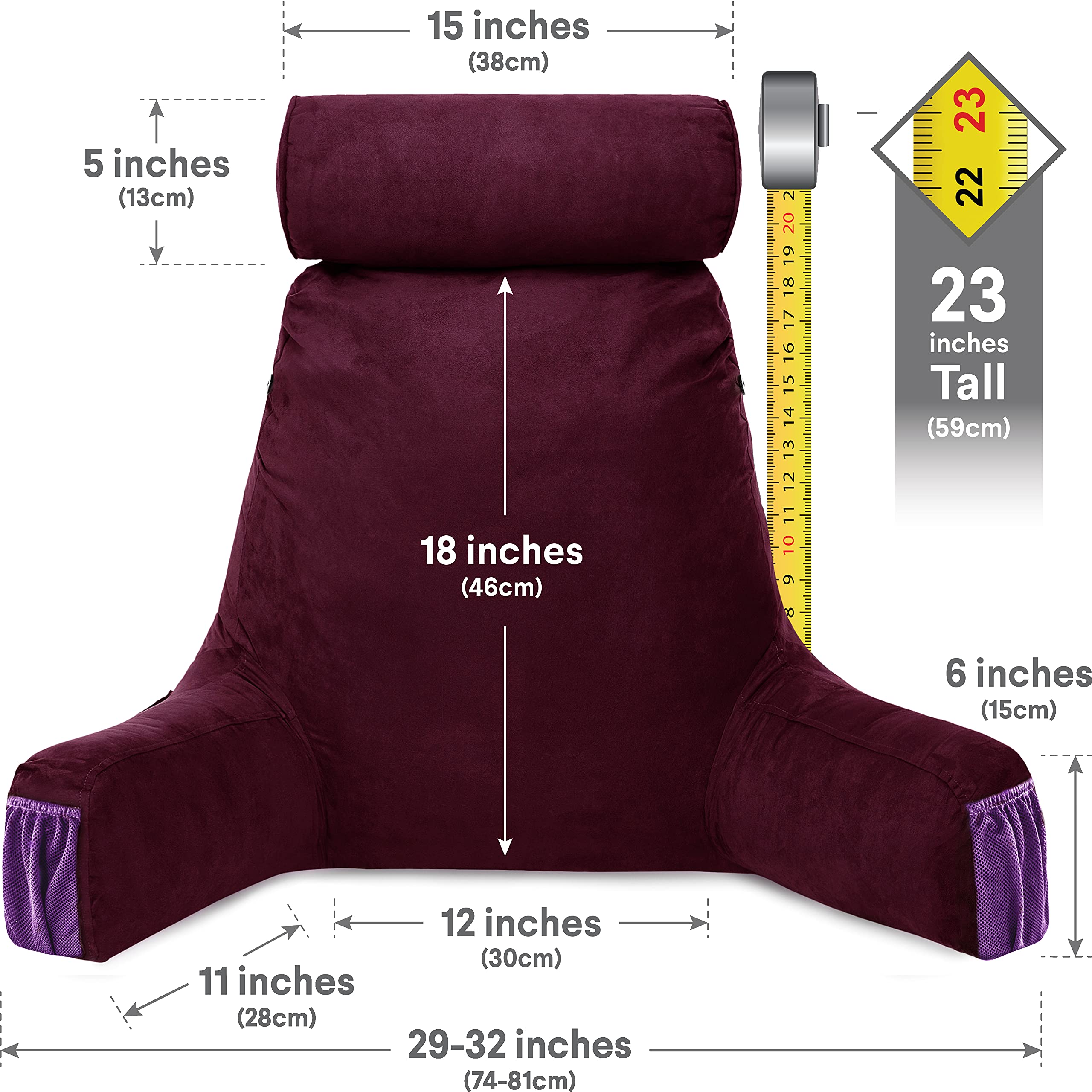 Husband Pillow Combo - Backrest Pillow with Arms : Medium Mauve Purple & Lap Desk Bed Tray : XXL Black - Aspen Memory Foam Reading Pillows for Bed w/Removable Neck Roll & Laptop Bed Tray Table