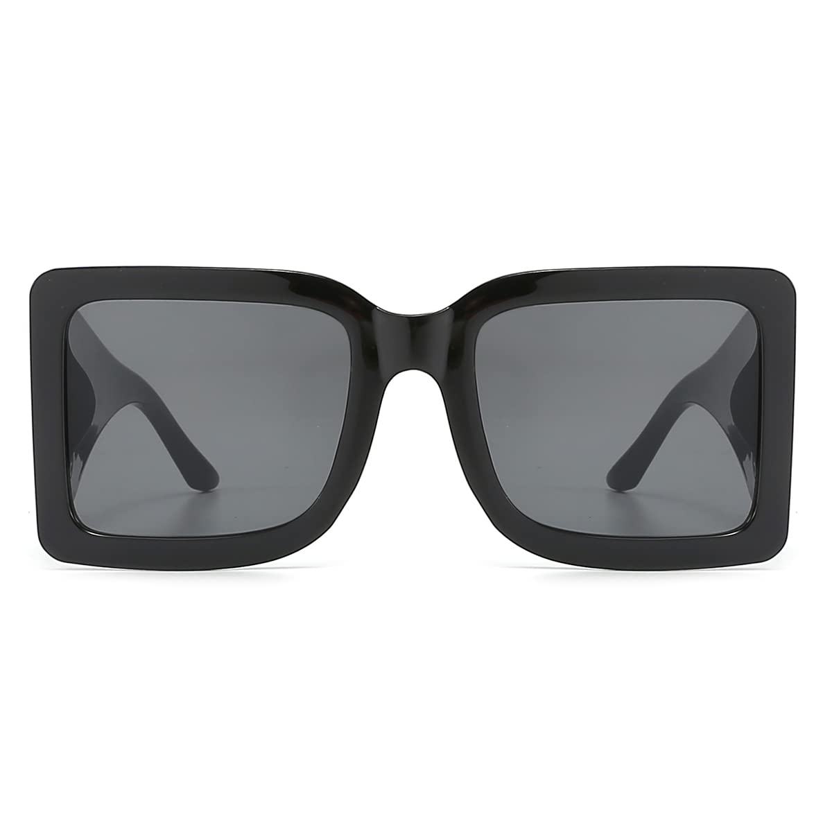 JOVAKIT Trendy Oversized Square Sunglasses for Women Men Fashion Black Thick Large Frame Luxury Designer Sun Glasses (Black&Black/Grey)