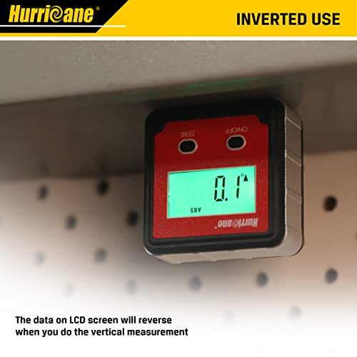 HURRICANE Digital Level Box and Angle Finder, Magnetic Digital Angle Gauge, Protractor Inclinometer Aluminum Framework with Magnet, Measures 0-90 Degree Ranges, 4 X 90 Degree