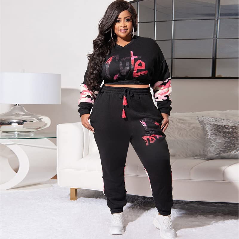 KELOVEPAN Plus Size 2 Piece Tracksuits for Women Set Button Down Long Sleeve Crop Top Varsity Jacket Patchwork Pants Casual Red XXL