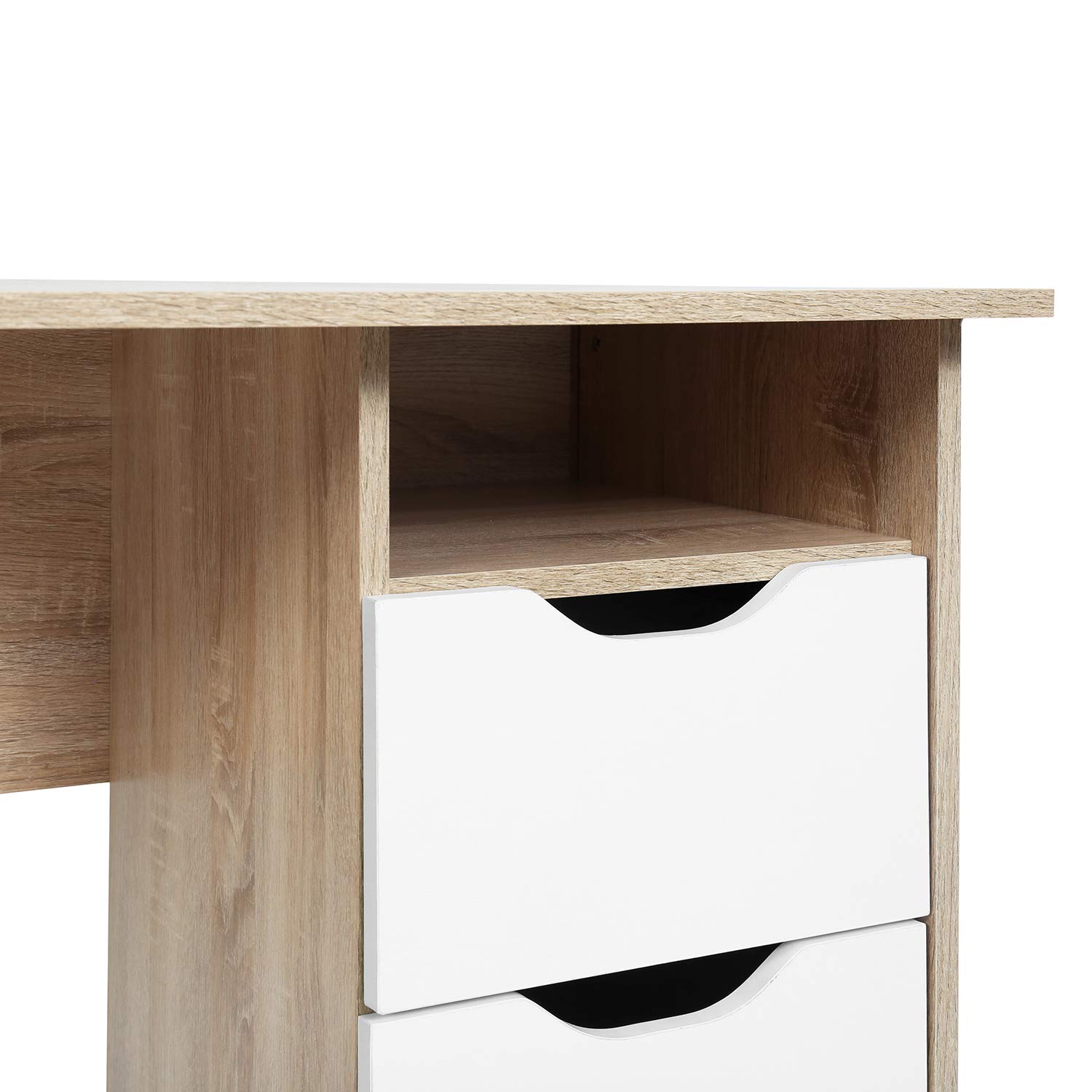 Homy Casa Inc Home Laptop Notebook Computer Three Drawer Desks, Beech
