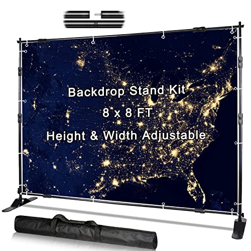 iElyiEsy Backdrop Stand Kit 8x8FT Adjustable Telescopic Display Step and Repeat Banner Stand for Party Decoration, Photoshoot, Photography, Trade Show with Carrying Bag