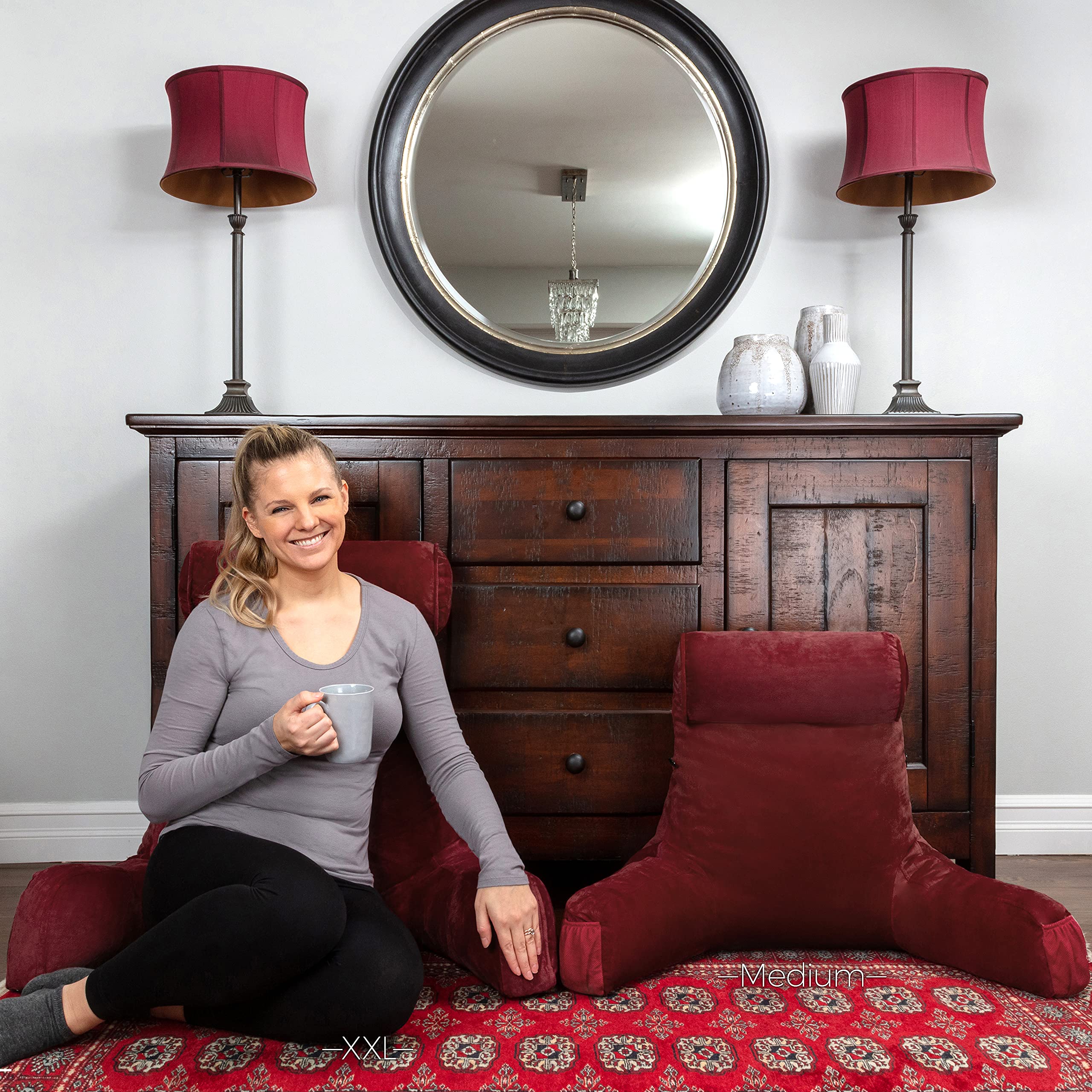 Husband Pillow Combo - Backrest Pillow with Arms : Medium Maroon & Lap Desk Bed Tray : Black - Memory Foam Reading Pillows for Bed w/Removable Neck Roll & Laptop Bed Tray Table