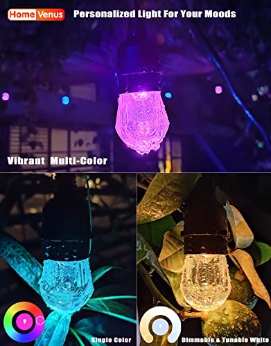 HVS Smart Outdoor String Lights LED 36Ft Color Changing RGBW Patio String Lights Infinite Connectable APP Control 2.4GHz WiFi Waterproof 18 Acrylic Work with Alexa Google for Party Outside Cafe