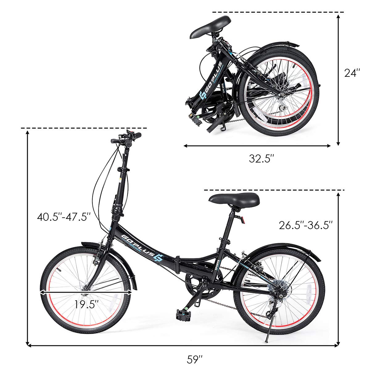 Goplus 20'' Folding Bike, 7 Speed Shimano Gears, Lightweight Iron Frame, Foldable Compact Bicycle with Anti-Skid and Wear-Resistant Tire for Adults (U-Shape Crossbar)